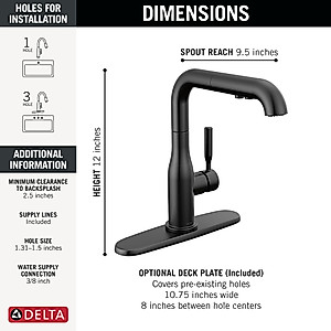 Delta Faucet Almari Pull-Out Kitchen Faucet, Black Kitchen Faucets with Pull-Out Sprayer, Kitchen Sink Faucet, Faucet for Kitchen Sink with Magnetic Docking, Matte Black 16943-BL-DST