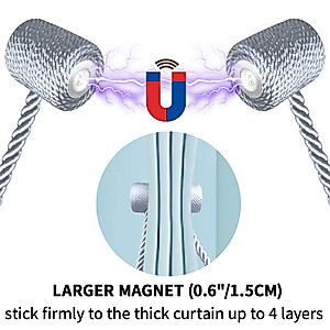YUNTUOO 18 Inch Strong Magnetic Curtain Tiebacks, Curtain Holdbacks Modern Upgrade Strong 2021 New Twisted Style Decorative Drapery Rope ​Tie Backs(2 Pack Silver Grey)