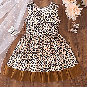 Popshion Girls Leopard Dress for Toddler Girls Sleeveless Leopard Print Dresses Bowknot Back Easter Dresses for Girls Sundress Outfit 18-24 Months
