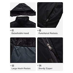 Wantdo Men's Plus Size Windproof Mountain Windbreaker Big&Tall Fleece Waterproof Ski Jacket Black Large Tall