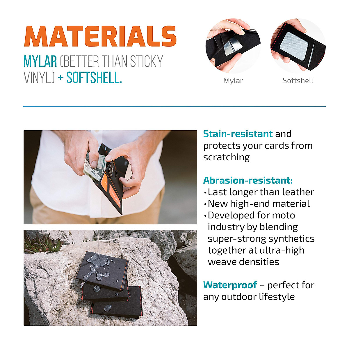 SlimFold™ Minimalist RFID Wallet - Thin, Durable, and Waterproof Guaranteed - Made in USA - Original Size Black with Black Stitching