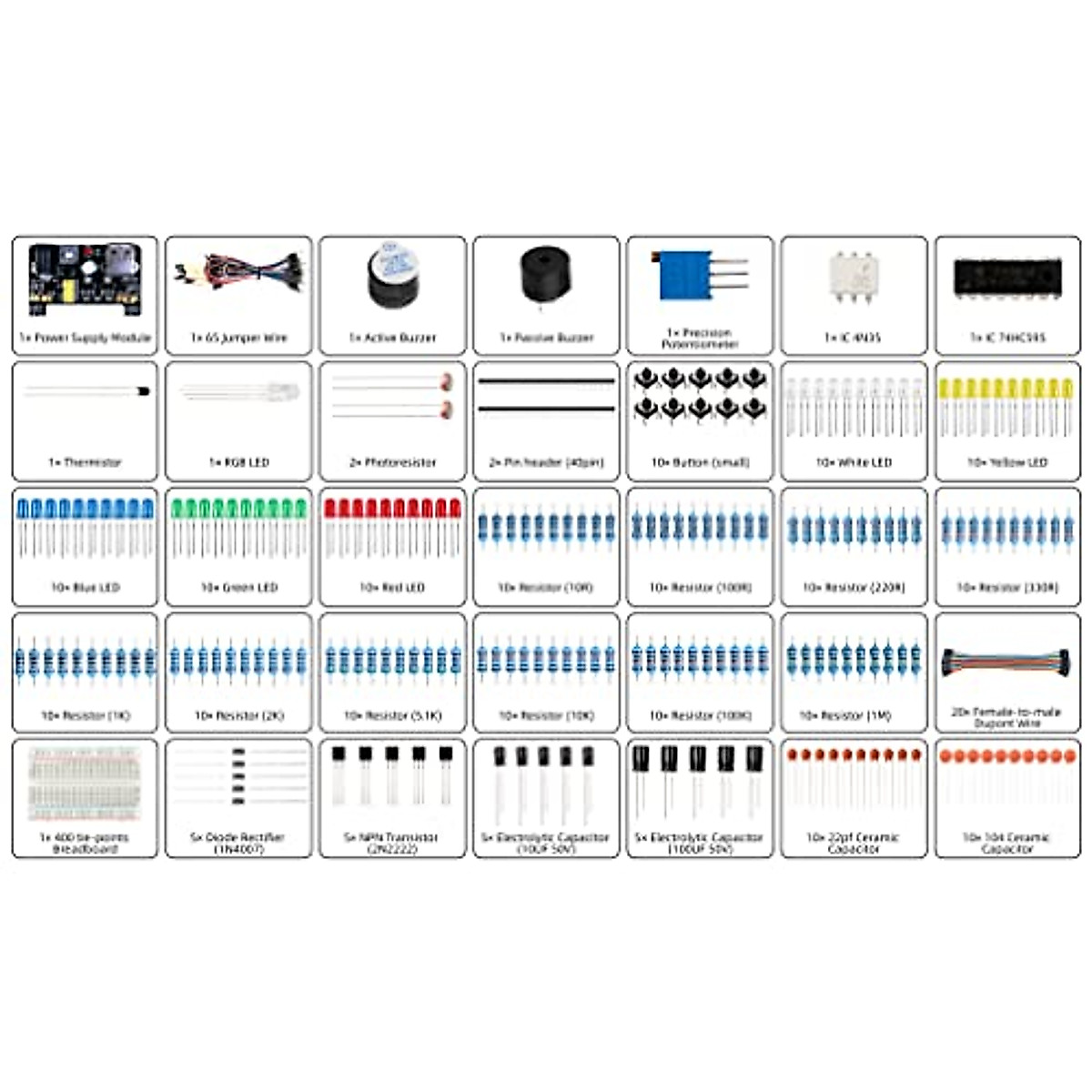 Smraza Basic Starter Kit for Arduino,Breadboard, Power Supply, Jumper Wires, Resistors, LED, Electronic Fun Kit Compatible with Arduino R3, Mega2560, Nano, Raspberry Pi