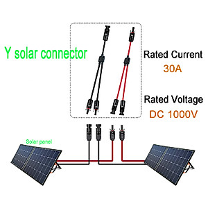 WOODGUILIN Solar Y Connector,Solar Y Branch Parallel Cable,Solar 1 to 3 Male Female Connector Adapter,10AWG 45A Waterproof IP68 40CM Cable,for Solar Panels,Solar Cells (MFFF&FMMM, 1 Pair)