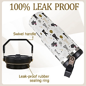 30oz Easter Tumbler with Handle and Straw, Black Rabbits Insulated Tumbler, Leak Proof Travel Coffee Mug, Reusable Stainless Steel Easter Egg Tumbler, Easter Gifts for Women (black white)