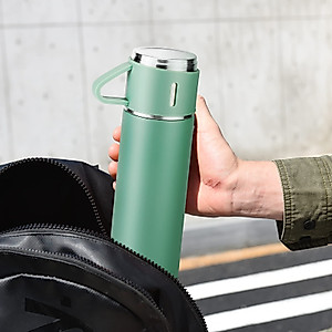 Stainless Steel Thermo 500ml/16.9oz Vacuum Insulated Bottle with Cup for Coffee Hot drink and Cold drink water flask.(Green,Single)