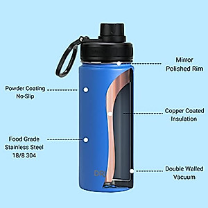 DRINCO Stainless Steel Water Bottle Spout Lid Vacuum Insulated Double Wall Water Bottle Wide Mouth (40oz 32oz 22oz 18oz 14oz) Leak Proof Keeps Cold or Hot (18 oz, 18oz Royal Blue)