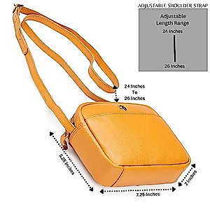 Cochoa Small Crossbody Bag for Women Pebbled Soft Real Leather Disco Sling Purse Premium Crossover Handbag with Card Case (Mustard Nappa)