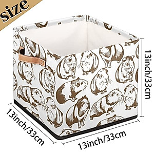 TropicalLife Cute Guinea Pigs 13x13x13 Inch Large Fabric Storage Cubes, Collapsible Cube Storage Bins Organizer Boxes with Leather Handles Cube Baskets for Organizing Closet Shelves