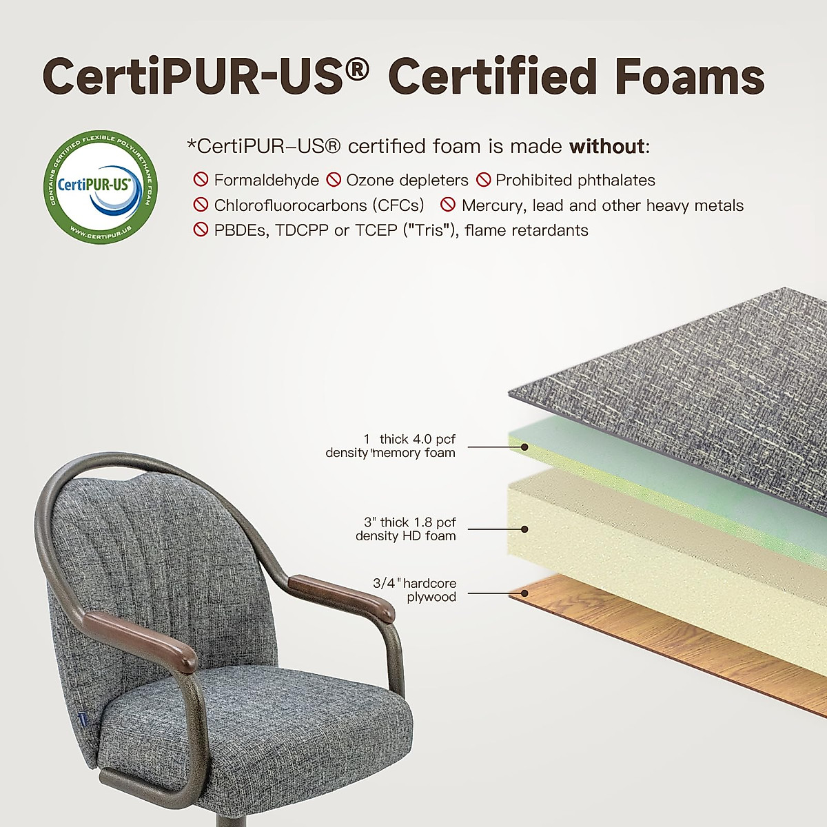 Chromcraft Set of 2 Kitchen Dining Chairs Swivel-Tilt Caster Dining Room Chairs Upholstered Memory Foam Chairs with Soft Wheels Rolling Chairs for Kitchen and Dining Room(Ravenrock Indigo-Walnut)