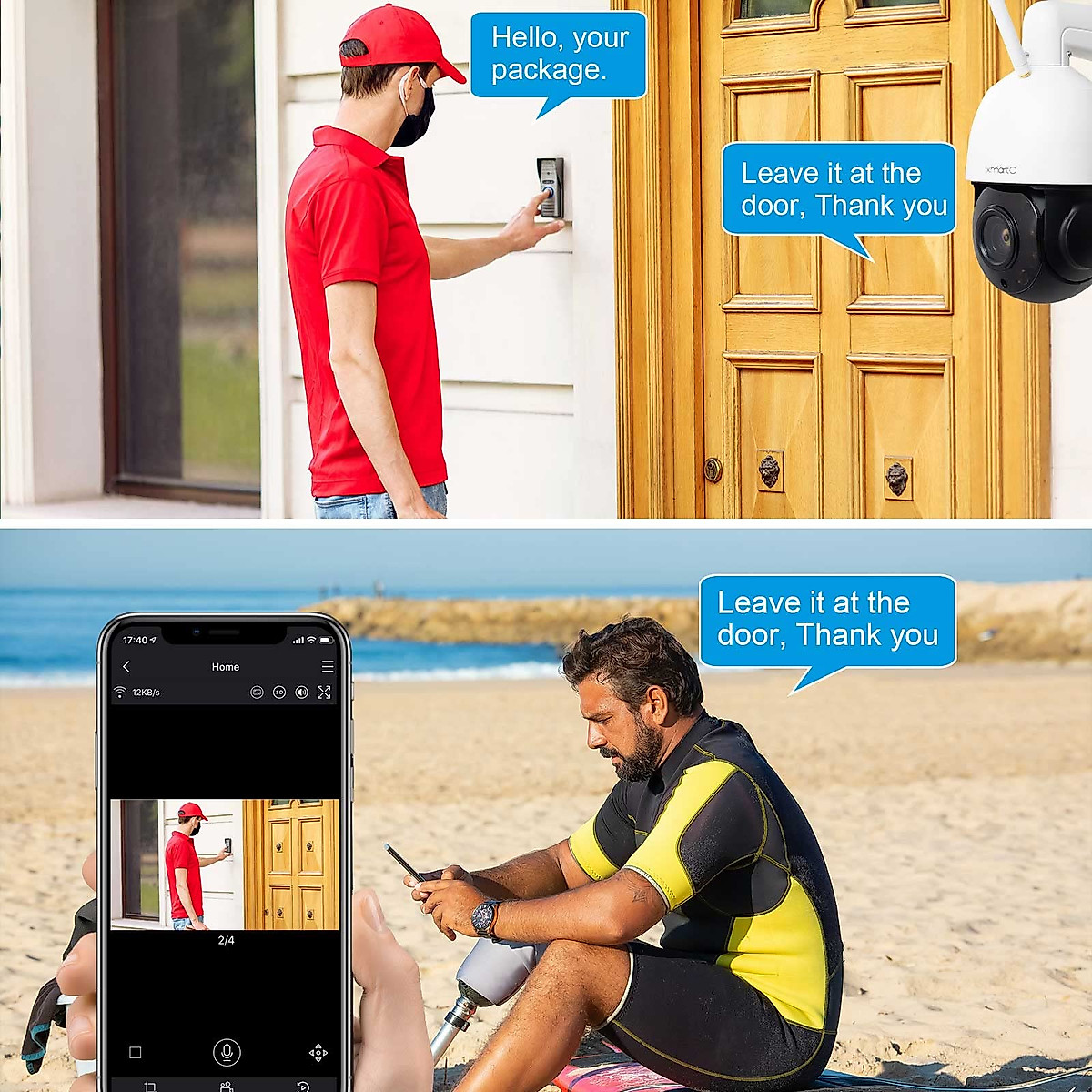 xmartO [Auto Track & 240x Zoom] Unicorn PRO 2K HD Wireless Security Camera Outdoor Pan/Tilt/Zoom (Auto Zoom, Enhanced 2-Way Audio,Smart 720lm Flood Lights & 260ft IR Night Vision, 2.4G WiFi