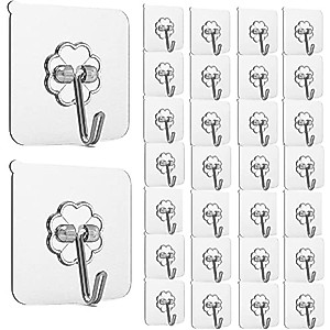 Wall Adhesive Hooks, Wall Hooks for Hanging, Heavy Duty Hooks Adhesive Wall Hooks, Self Adhesive Hooks , Clear Hooks -22lbs, Bathroom Hooks for Wall,Kitchen Cabinet Hooks, Utility Hooks (30 Pieces)