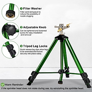 Keten Impact Sprinkler on Tripod Base, Tripod Sprinkler with 300 Degree Large Area Coverage, Extra Tall Heavy Duty Water Sprinkler for Lawn/Yard/Garden
