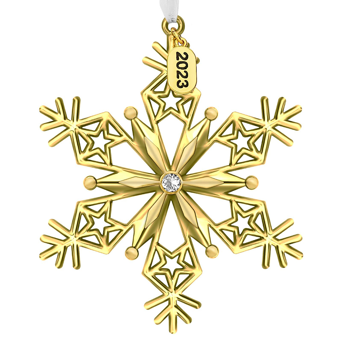 West style 2023 Golden Christmas Tree Ornaments Set 3 Pieces –Metallic Snowflake Hanging Home Deco Hanging Pendant Holiday Keepsake Gift (3 Pcs Set, Golden)