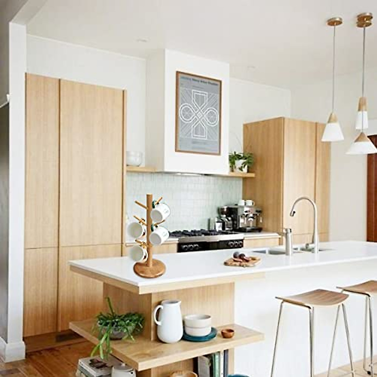 14 Inch Mug Holder Stand, Countertop Mug Tree, with 6 Hooks Removable Mug Stands, Coffee Counter Bar Accessory & Kitchen Organizer