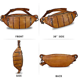IVTG Genuine Leather Sling Bag for Women Fanny Bag Casual Hiking Daypack Crossbody Chest Bags Motorcycle Shoulder Backpack (Brown)