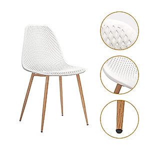 CangLong Dining Mid Century Modern DSW Hollow Back Design Plastic Shell Armless Side Chair with Metal Legs, Set of 4, White