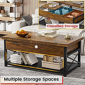 Itaar 43" Lift Top Coffee Table, 3 in 1 Multi-Function Coffee Table with Storage for Living Room, Small Coffee Table for Dining Reception Room, Rustic Brown.