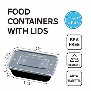 Hemind Meal Prep Container 24 oz[50 Pack ] Disposable Food Containers with Lids to go Containers for Food, Freezer & Microwave Safe BPA Free