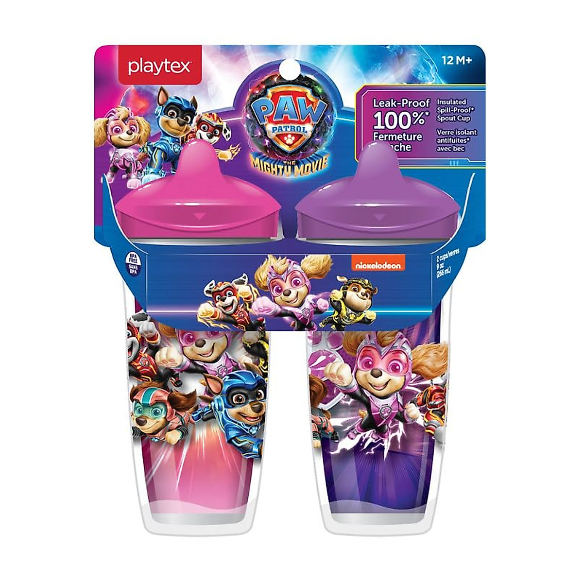 Playtex Baby Sipsters Stage 3 PAW Patrol Spout Cups, Spill-Proof, Leak-Proof, Break-Proof - Pink & Purple, 9 Oz, 2 Count
