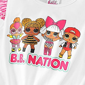 L.O.L. Surprise! Girls Skirt Set 2Pcs Kid Girl Graphic Print Tie Knot Ruffle Sleeve Cotton Tee and Allover Print Skirt Set PinkyWhite 9-10 Years