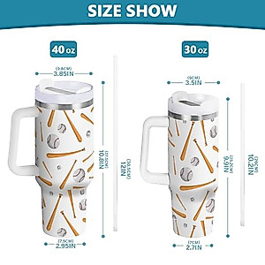 ARGTILDN 40 oz Tumbler Baseball Sport Play Insulated Travel Mug with Handle and Straw Lid Stainless Steel Vacuum Coffee Cup Tea Beverage Container Water Bottles for Car Sports office