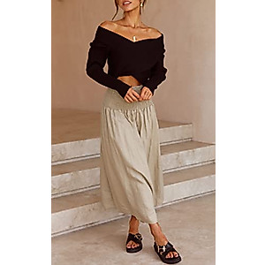 ZCSIA Women's Wrap V Neck Cropped Sweaters 2023 Fall Long Sleeve Cross Front Off Shoulder Solid Knitted Pullover Tops,Black,XLarge