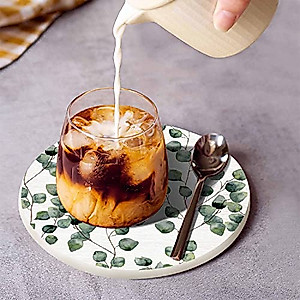 Pznen Eucalyptus Round Leaf Coasters Set for Wood Table Green Branches and Leaves Twig Natural Plant Foliage Tabletop Protection Mat for Mugs and Cups 4 Inch for Kitchen Office Home