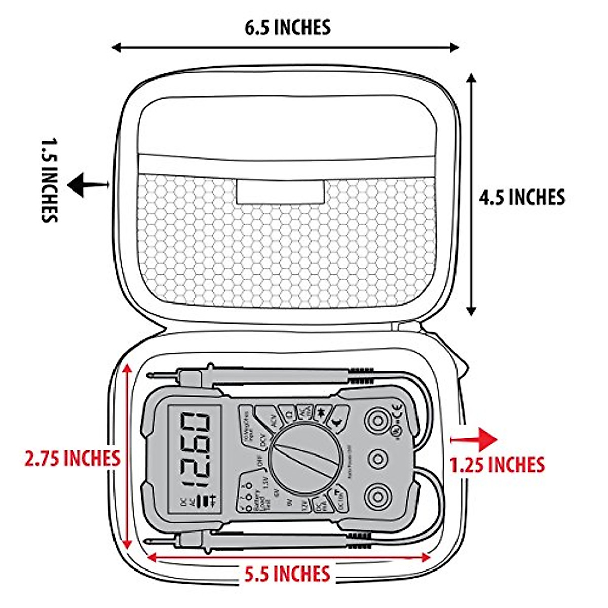 USA GEAR Multimeter Case with Hard Shell Exterior and Wrist Strap - Compatible with Innova 3320 Digital Multimeter, Crenova MS8233D, Klein Tools Multi Meter, and AstroAI Multimeter 2000 - Black