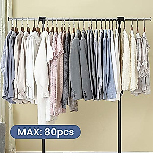 LiaMeE Free Standing Clothing Rack on Wheels, Adjustable Garment Rack & Organizer, Extendable Rolling Clothes Rack with Shelf & Grid, Easy Assembly Standard Rod for Hanging Clothes, Black & Chrome