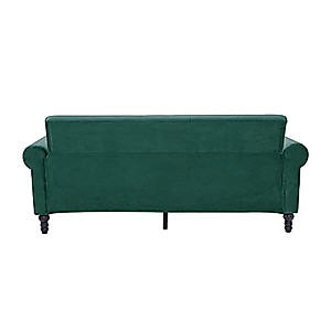 Classic Sofa Couch Mid Century Upholstered Velvet Fabric Tufted Sofa with Scroll Arms for Living Room Bedroom Apartment (Green) (CY001)