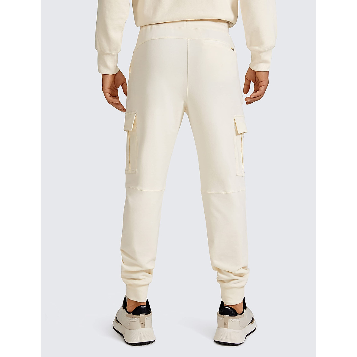 CRZ YOGA Men's Cargo Joggers Pants - 29" Cotton Lightweight Casual Lounge Athletic Workout Sweatpants with Pockets White Apricot X-Large