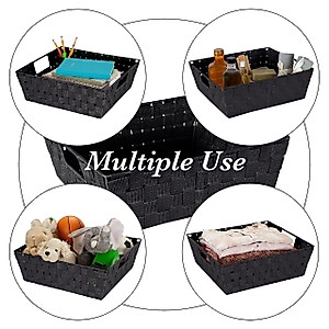 Simplify Large Shelf Woven Strap Tote | Decorative Storage Basket | Built in Handles | Organization | Closet | Bedroom | Bathroom | Nursery | Accessories | Toys | Gifts | 2 Pack | Black