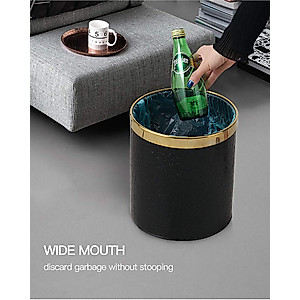 Huaqinglian Small office trash can garbage can Metal Open top wastebasket bin with removable gold ring which for hold garbage bag for Bathroom,Living room,bedroom Using (Black Crocodile Pattern)