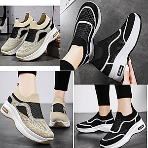 Gladtbser Women's Breathe Mesh Walking Sneakers Fashion Resistant Tennis Shoes Slip On Sock Sneakers Breathable Upper Comfort Platform Loafers (Pink,7)