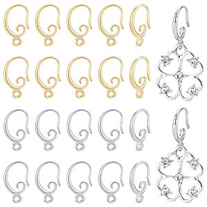 BENECREAT 40Pcs 2 Colors 18K Real Gold Plated Golden Brass Earring Hooks Silver Ear Wire with Loops for Earring Dangle Jewelry Findings, Valentine's Day Festival Gift DIY