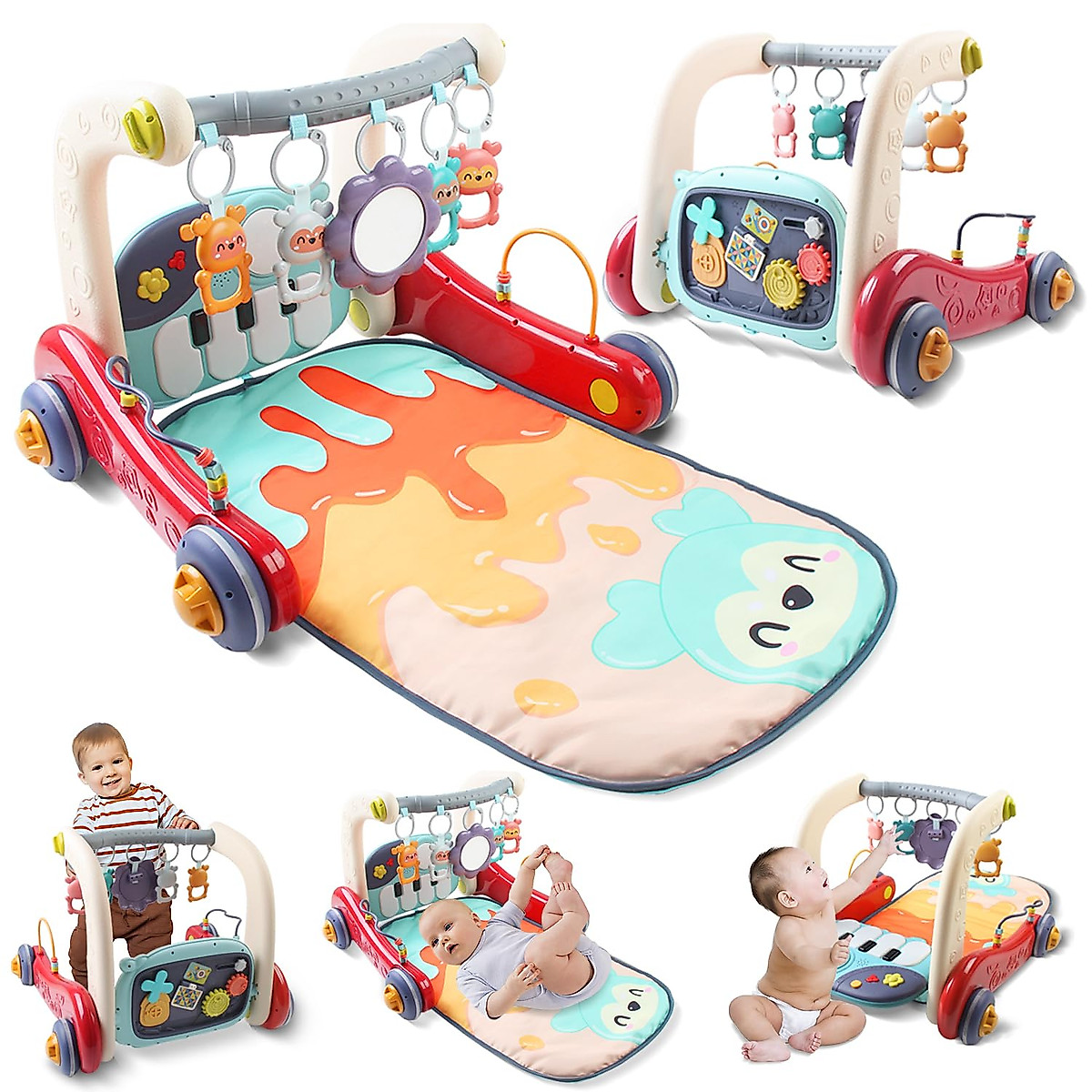 ATUTEN Baby Play Mat Baby Gym,Baby Learning Walker Kick and Play Piano Gym Activity Center mat with 5 Infant Learning Sensory Toys, Music and Lights-Infant Play mat for Infant Newborn Toddlers