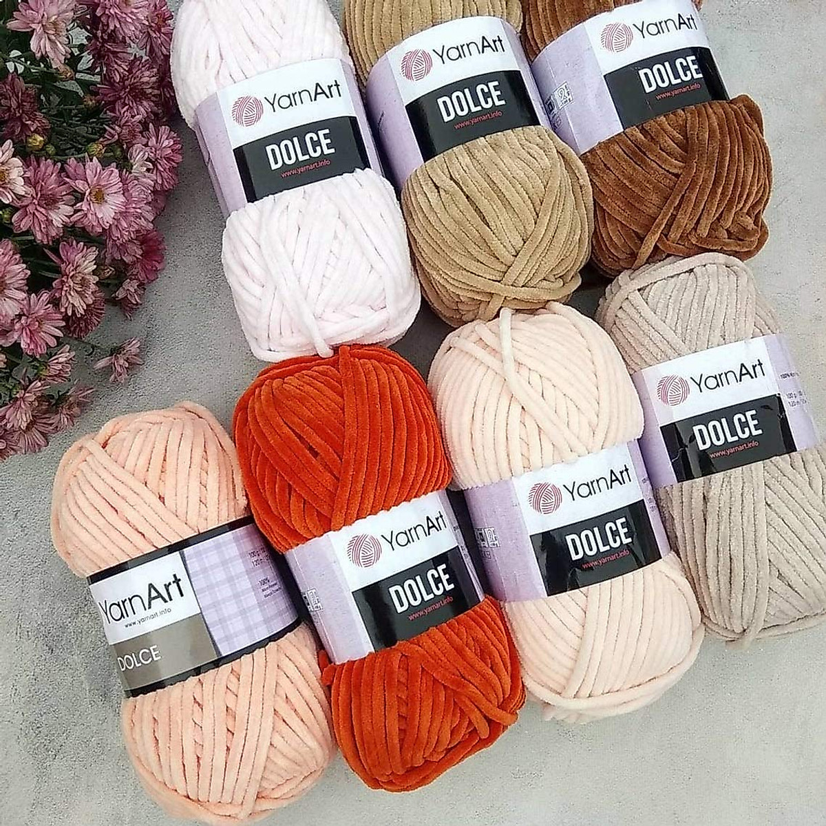 YarnArt Dolce Velvet Yarn 100% MicroPolyester Lot of 2 skn 264 Yards 2x100gram Super Bulky :6 Baby Chenille Yarn (765 Caramel)