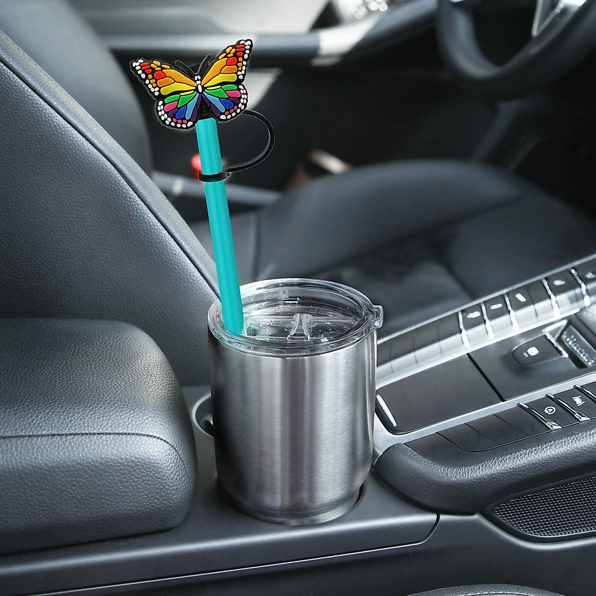 Silicone Butterfly Straw Cover Cap 10 Pcs Reusable Drinking Straw Tips Lids Cute Straw Topper Dust-Proof Straw Plugs for 1/4inch(6-8mm) Straw Tips For Outdoor Home Kitchen Party Decor (Butterfly)