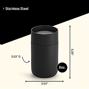 Fellow Carter Move Mug with 360º Sip Lid - Open Top Coffee To-Go Tumbler with Ceramic Interior, Vacuum-Insulated Stainless Steel, Matte Black, 8 oz Cup