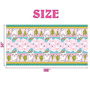WERNNSAI Llama Table Cover - 108'' x 54'' Party Disposable Plastic Tablecloth Alpaca Lama Party Supplies for Kids Girls Pink Birthday Party Decorations