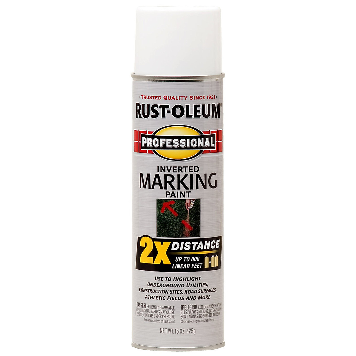 Rust-Oleum 266593 Professional 2X Distance Inverted Marking Spray Paint, 15 oz, White