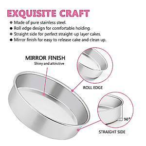 E-far 6 Inch Cake Pan Set of 3, Stainless Steel Round Smash Cake Baking Pans Tins, Non-Toxic & Healthy, Mirror Finish & Dishwasher Safe
