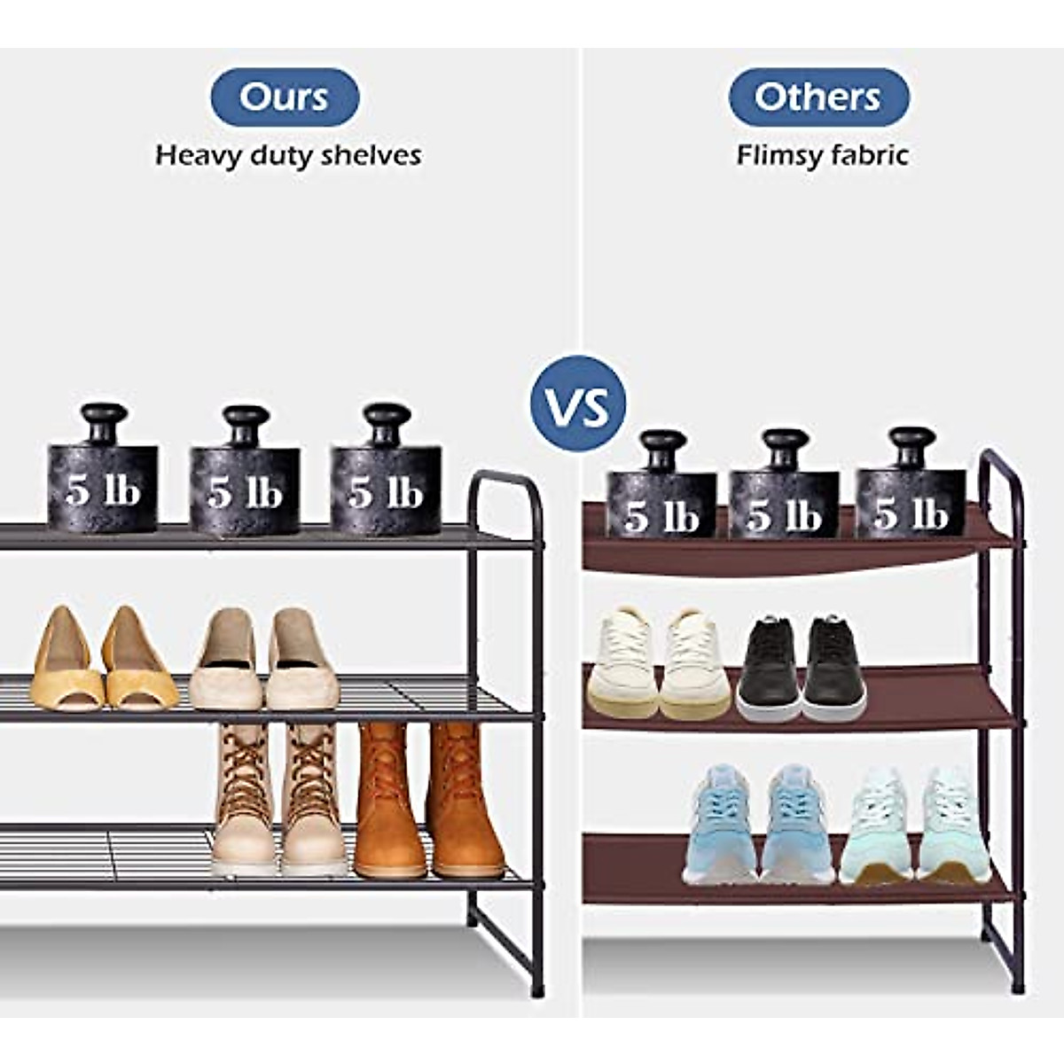 KEETDY Long 3-Tier Shoe Rack for Closet Floor Entryway, Wide Shoe Storage Organizer Stackable Metal Shoe Shelf for 24 Pairs Men Sneakers with Wire Grid for Bedroom, Bronze