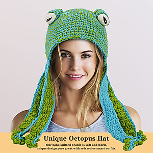 Aizami Knitted Winter Hat Knit Beanie Octopus Hat Unique Soft and Warm Hand Weave Hat for Women and Men Christmas Hat Blue-Green