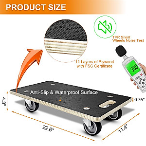 Double Rhombus 2 Pcs Wood Platform Dolly, 551 Lbs Capacity Moving Dolly Heavy Duty Furniture Dolly 4 Wheels Rectangle Multifunctional Mover Carrier for Piano Furniture Couch Washing Machine Fridge