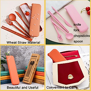 Tneene 6 Pack Wheat Straw Cutlery, Portable Travel Utensils Spoon Fork Knife, Reusable Flatware Set with Case for Travel Office Lunch Camping Daily Use(6 Colors)