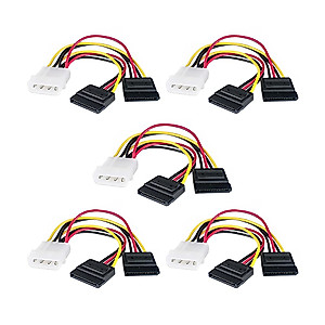 Acxico 5Pcs IDE/Molex/IP4/4-pin to 2X SATA Power 15-pin Converter Adapter Cable