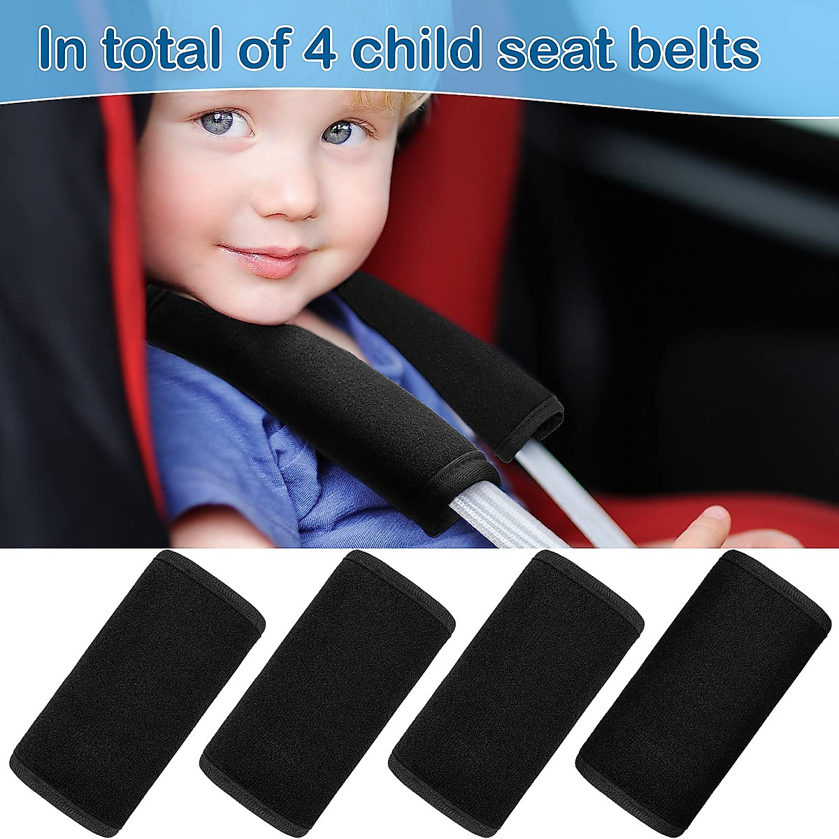 4 Pieces Baby Car Seat Belt Covers Soft Car Seat Straps Shoulder Pads for Kid Infant Stroller Strap Covers Seat Safety Belt Cushion Pads for Boy and Girl, Black