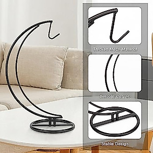Winmien Banana Holder Stand, Stable Metal Freestanding Banana Hanger with Hook, Moon Shape Modern Banana Storage Design, Keep Fruits Fresh, Banana Keeper for Kitchen Countertop (Black)