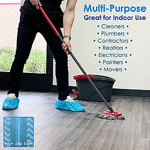 Buena Goods 100 Pack Extra Large Disposable Blue Boot and Shoe Covers - Indoor Reusable Shoe Covers Disposable - Non Slip Booties - Fits US Men's Size 14 and Women's 16 Size